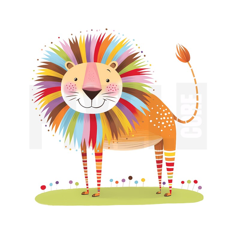 11 Quirky Lion Clipart, PNG, Rainbow Mane Cute Cartoon Illustration ...