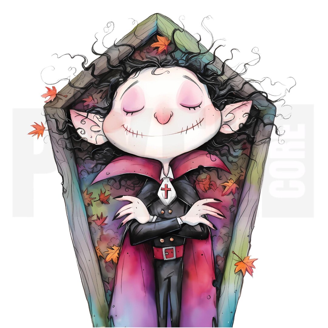 12 Quirky Vampire in Coffin Clipart, PNG, Halloween Dracula Cartoon ...