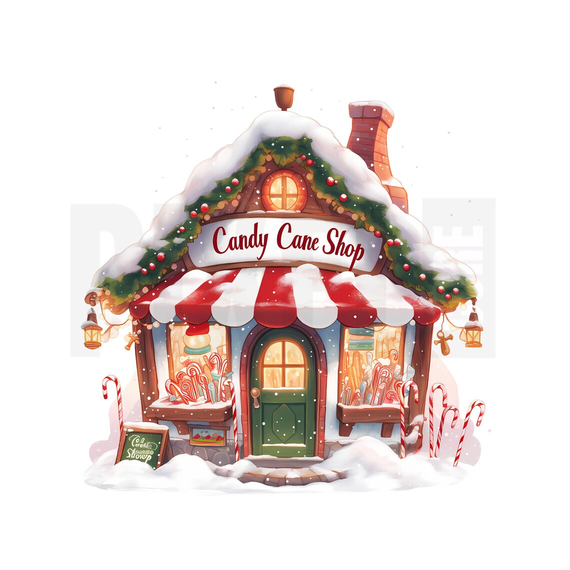 15 Whimsical Christmas Shop Clipart, PNG, Holiday Storefront, Candy ...