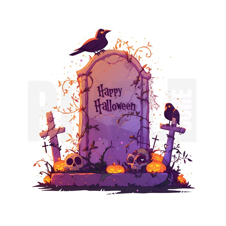 15 Spooky Halloween Tombstone Clipart, PNG, Gravestone Greetings, Trick ...