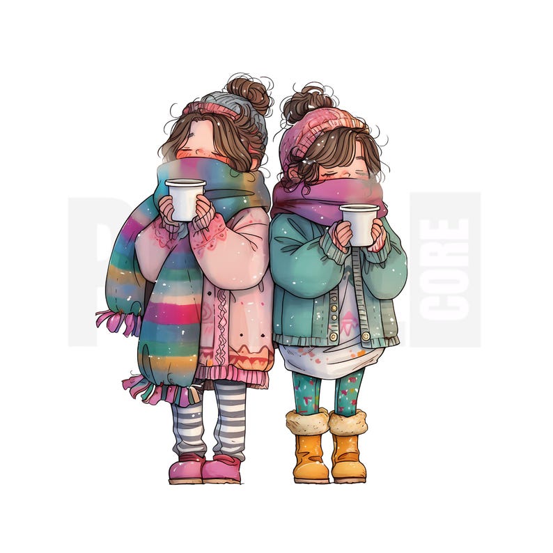 13 Cozy Best Friends Clipart, PNG, Quirky Winter Friends Whimsical Cozy ...