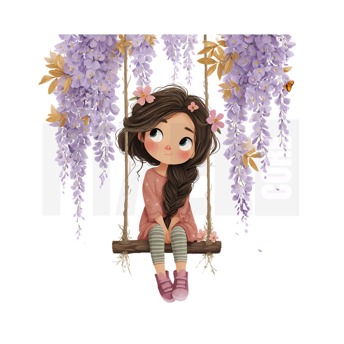 13 Whimsical Swinging Girl Clipart PNG, Cute Cartoon Girl Swing ...