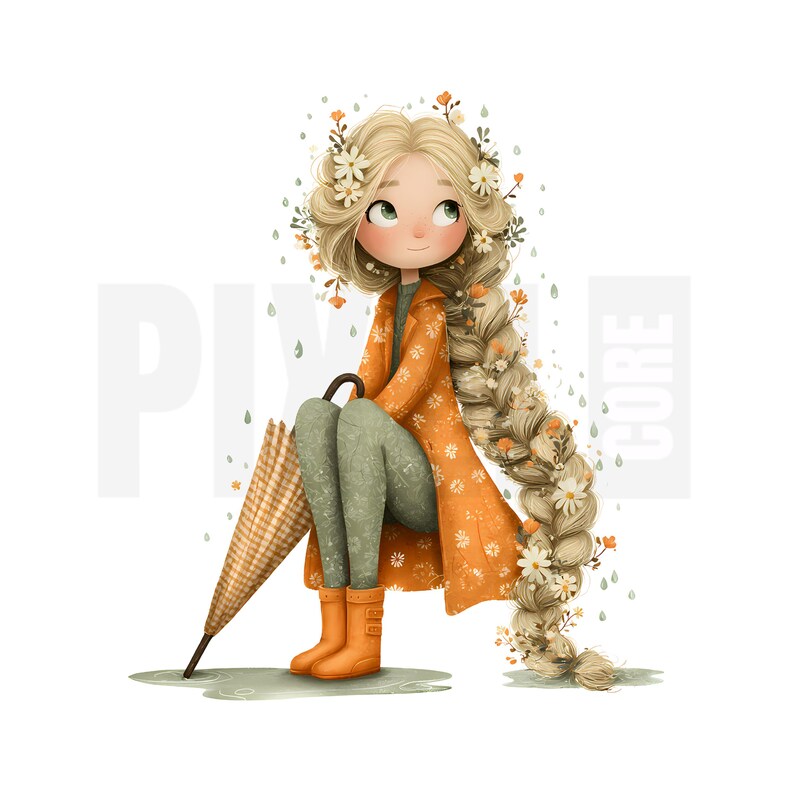 17 Whimsical Rainy Day Girl Clipart, PNG, Quirky Cartoon Girl With ...