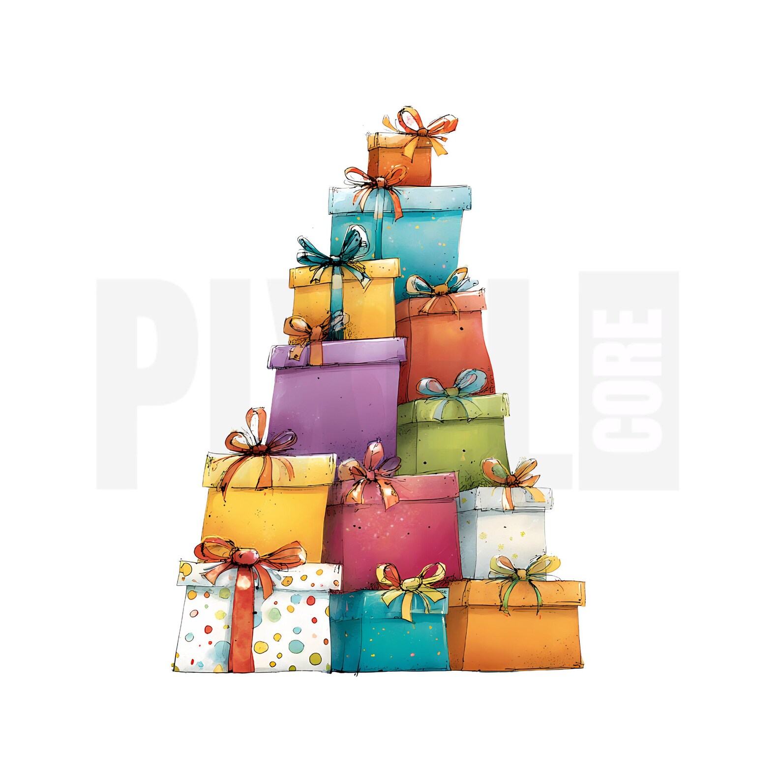 12 Whimsical Stack of Christmas Gifts Clipart, PNG, Holiday Present ...