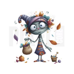 13 Quirky Halloween Mummy Clipart PNG, Cute Watercolor Whimsical Art ...