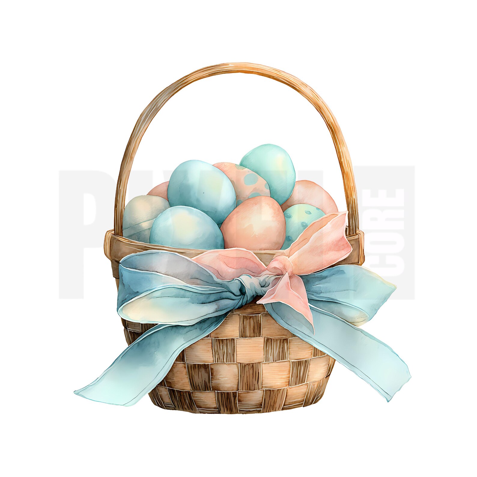 17 Watercolor Easter Basket Clipart, PNG, Pastel Eggs Spring Basket ...