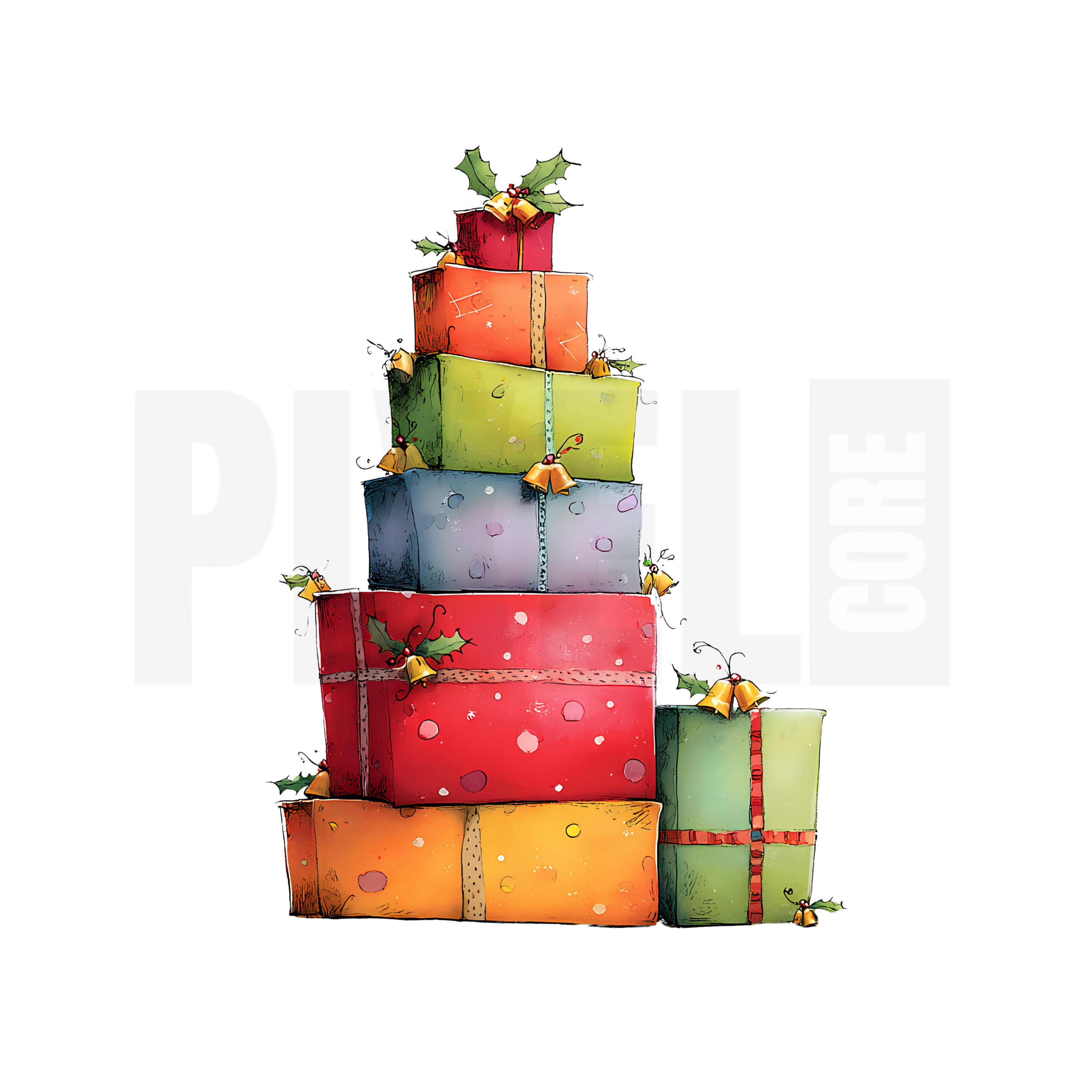 12 Whimsical Stack of Christmas Gifts Clipart, PNG, Holiday Present ...