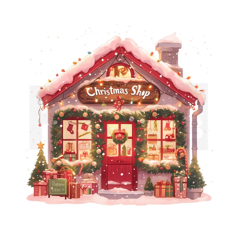 15 Whimsical Christmas Shop Clipart, PNG, Holiday Storefront, Candy ...