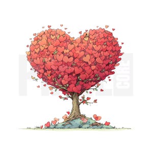 12 Quirky Valentine Heart Tree Clipart, PNG, Whimsical Heart Leaf Tree ...