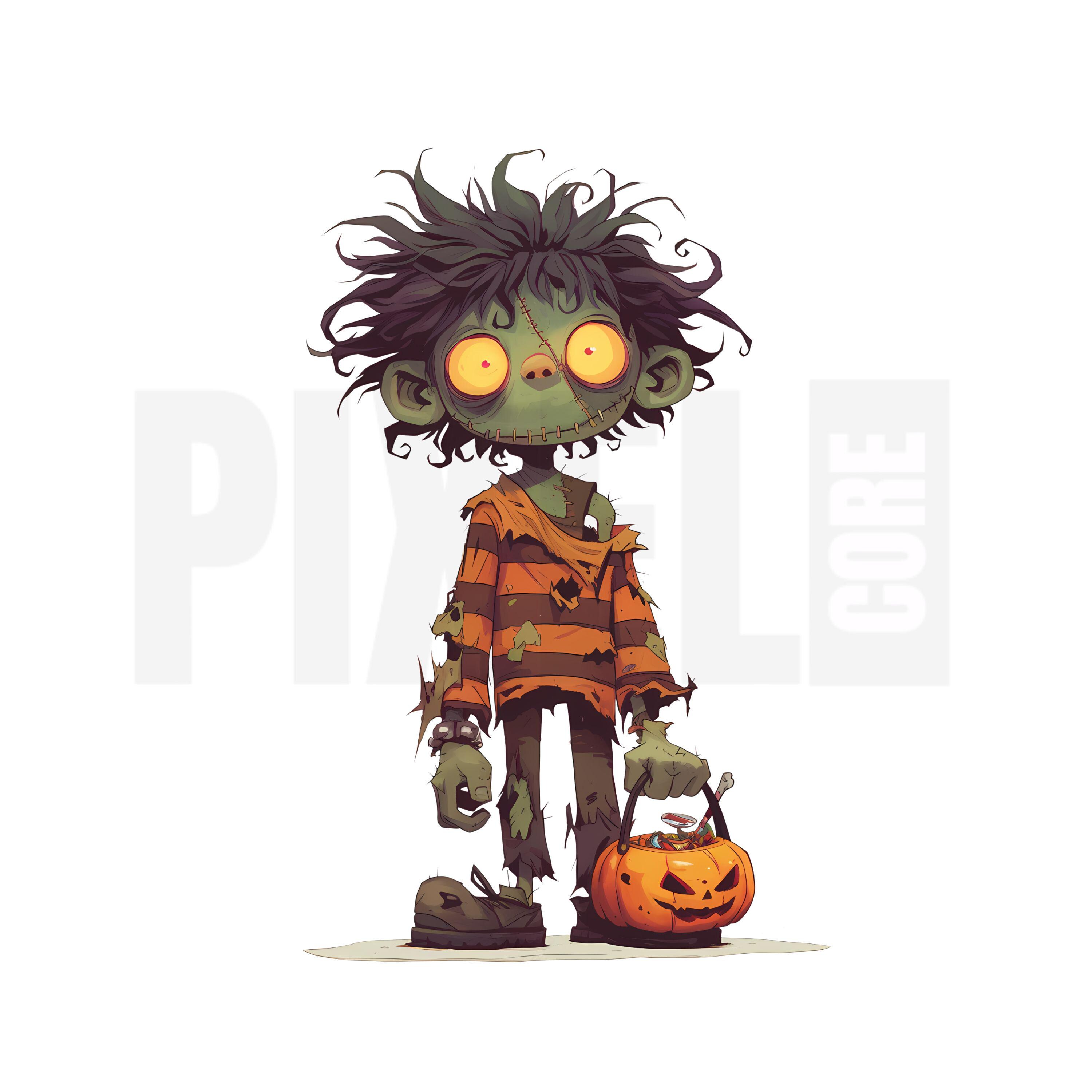 11 Quirky Zombie Boy Halloween Clipart, PNG, Halloween Trick or Treat ...
