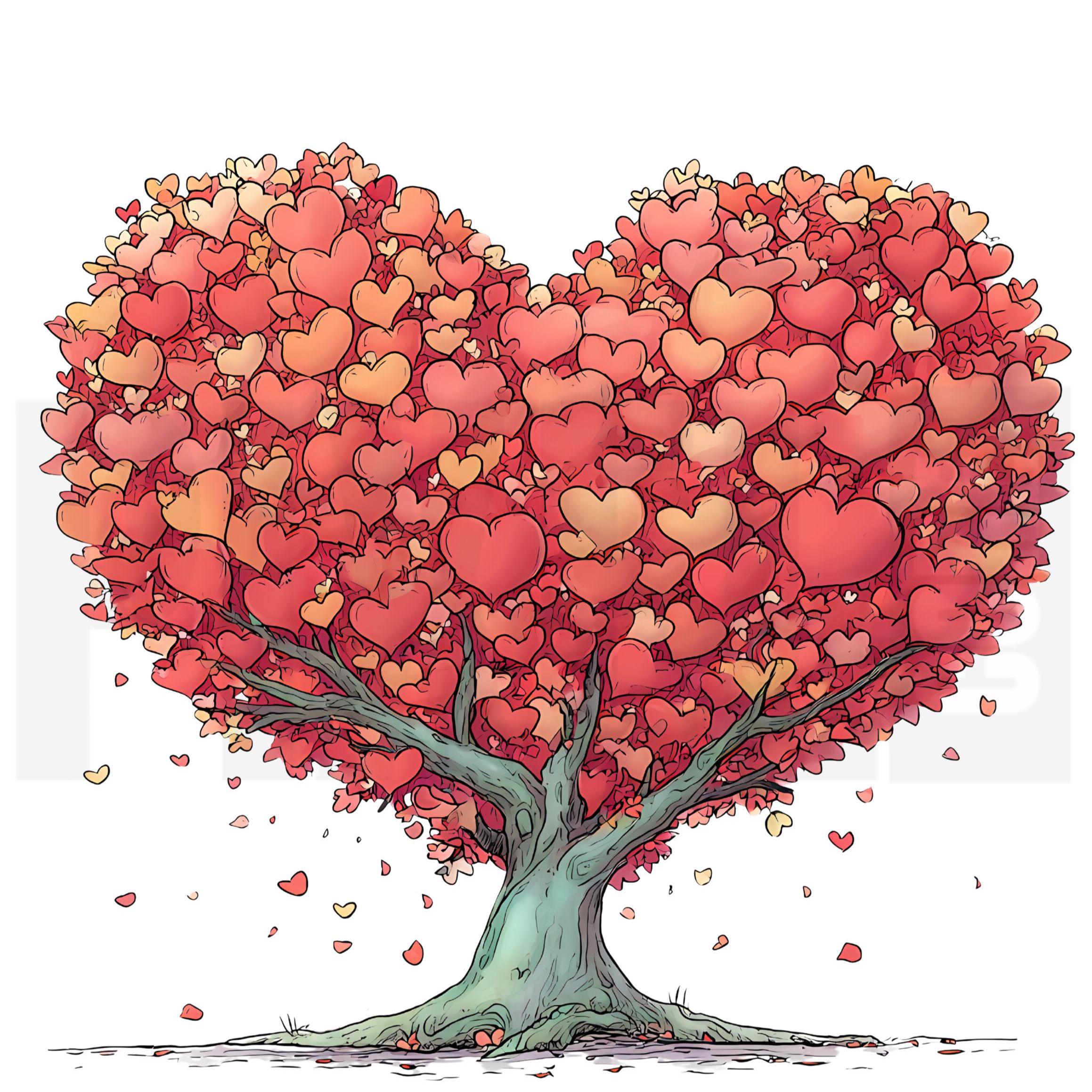 12 Quirky Valentine Heart Tree Clipart, PNG, Whimsical Heart Leaf Tree ...