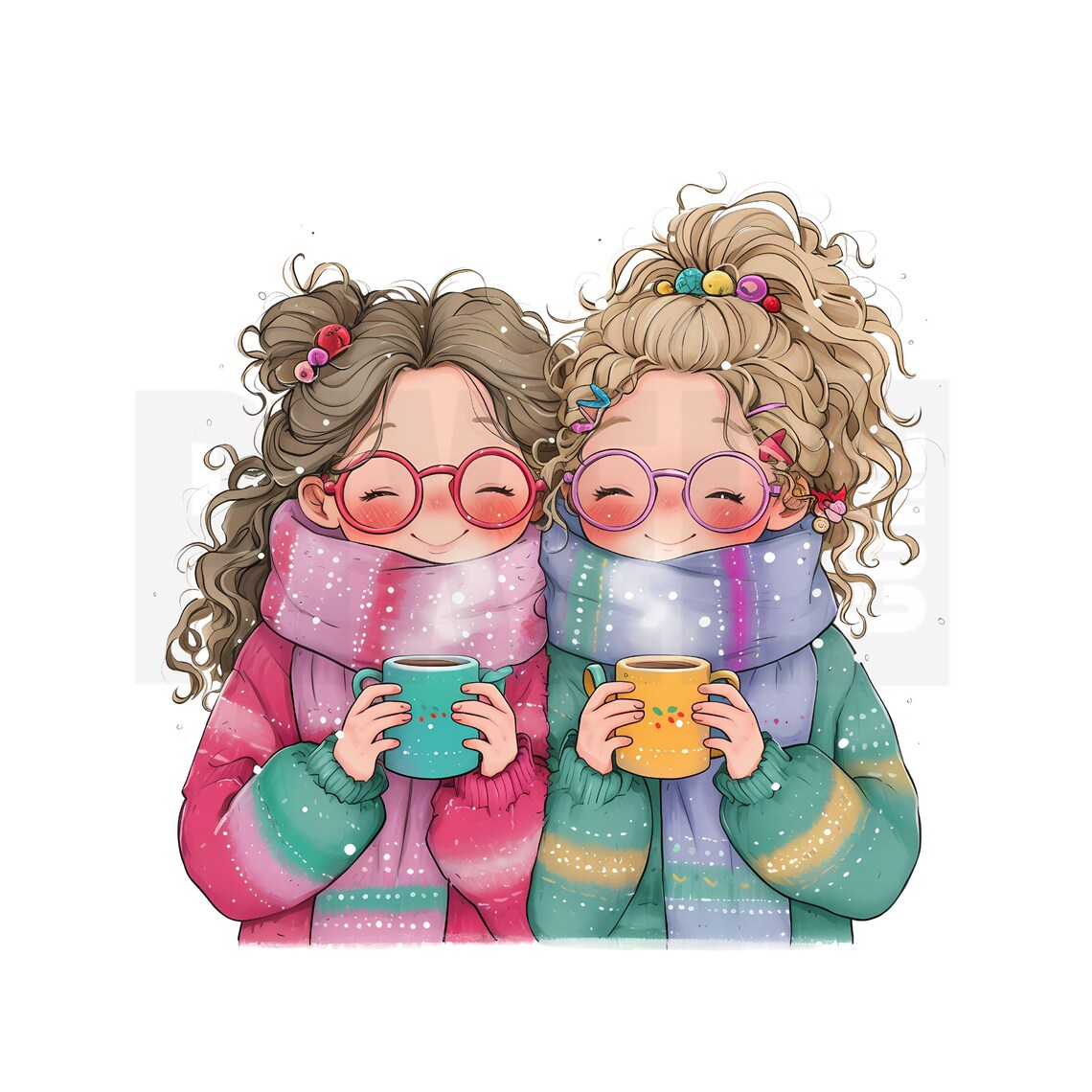13 Cozy Best Friends Clipart, PNG, Quirky Winter Friends Whimsical Cozy ...