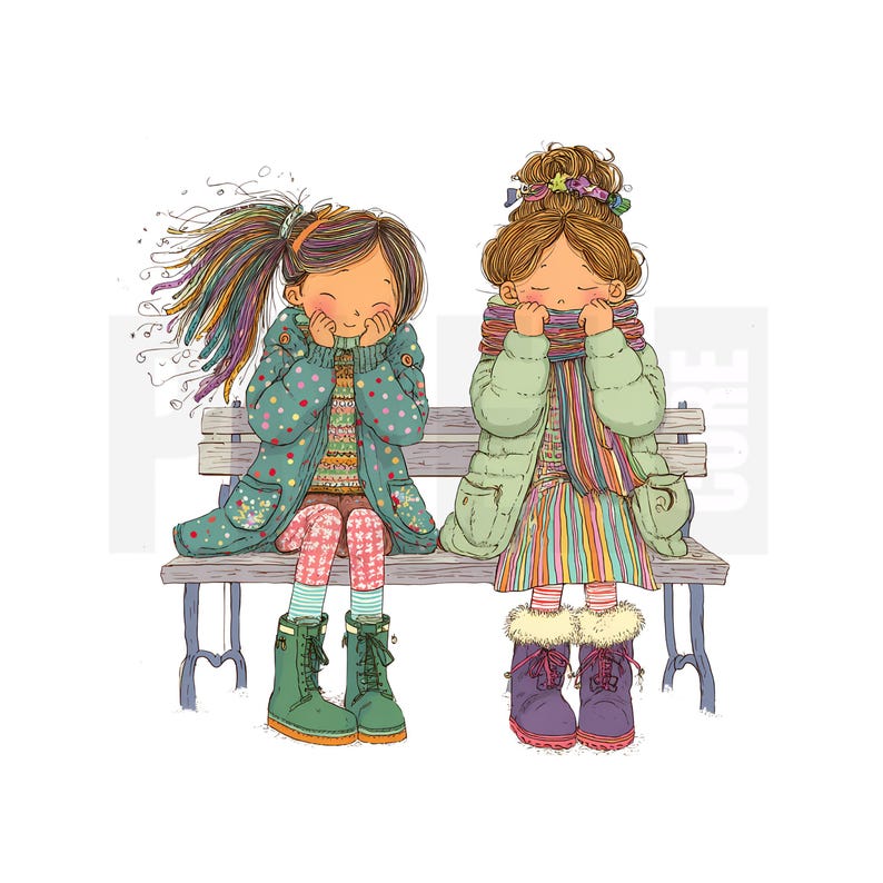 10 Quirky Winter Best Friends Clipart, PNG, Cozy Holiday, Whimsical ...