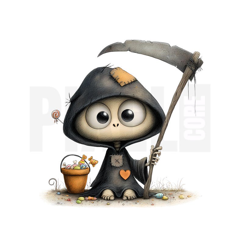 13 Quirky Grim Reaper Halloween Clipart, PNG, Skeleton Pumpkin Candy ...