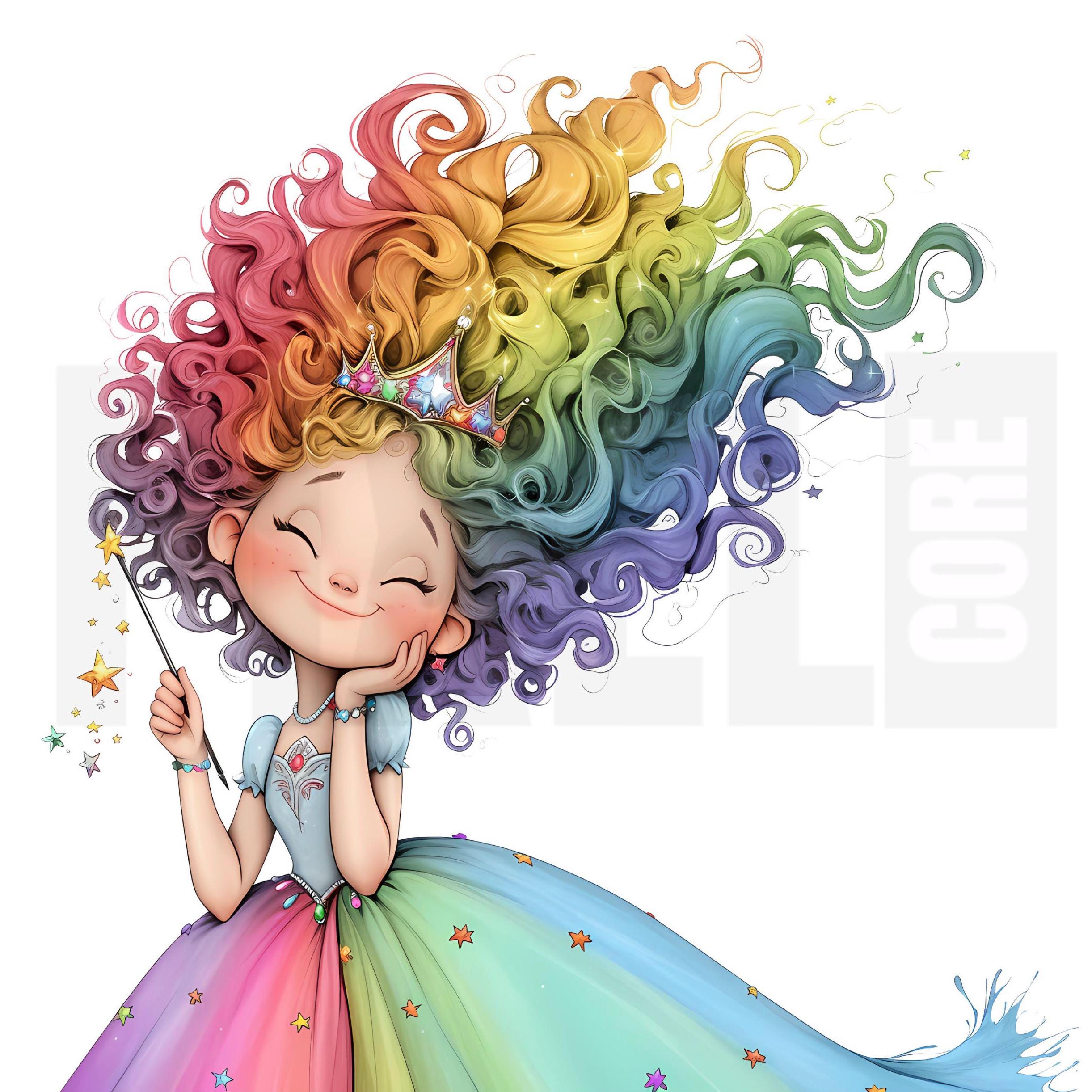 14 Quirky Rainbow Princess Clipart PNG, Cartoon Princess Illustration ...