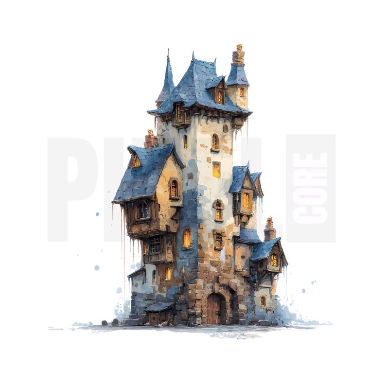 14 Whimsical Wizard Castle Clipart, Odd Shaped Lopsided Tower PNG ...