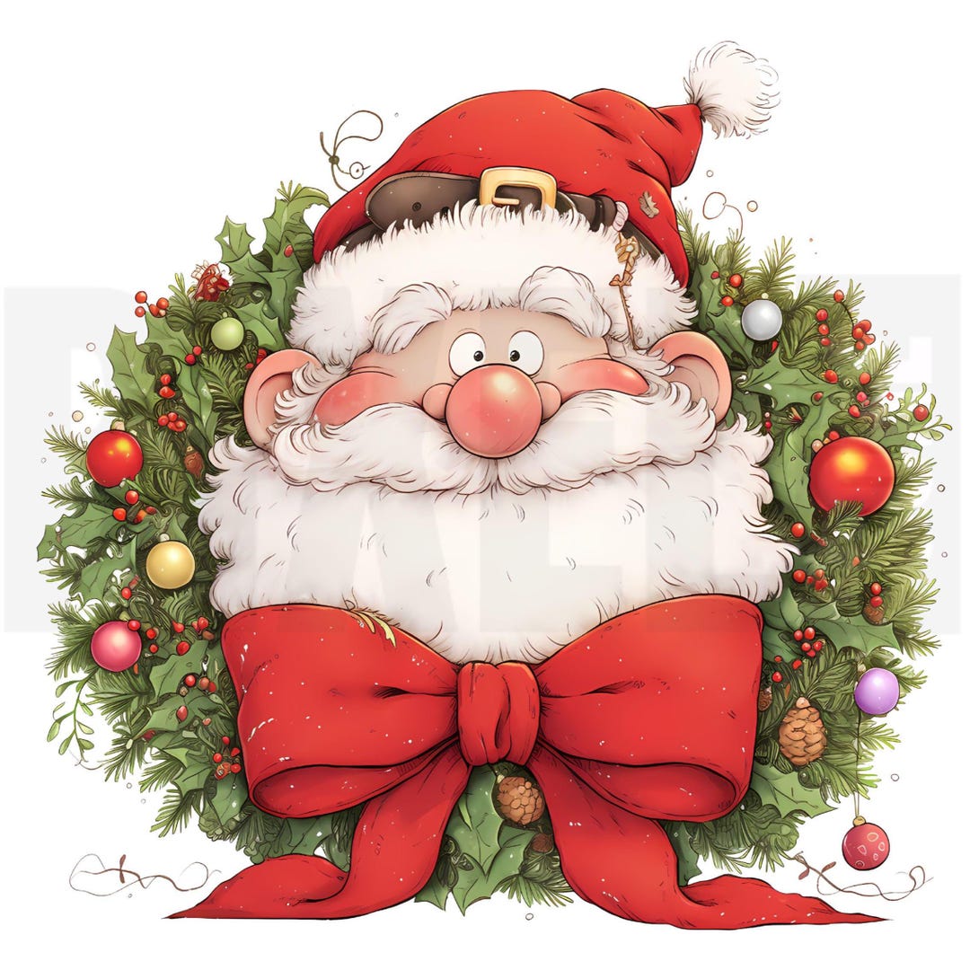 11 Quirky Santa Claus Garland Clipart, PNG, Santa Wreath Whimsical ...