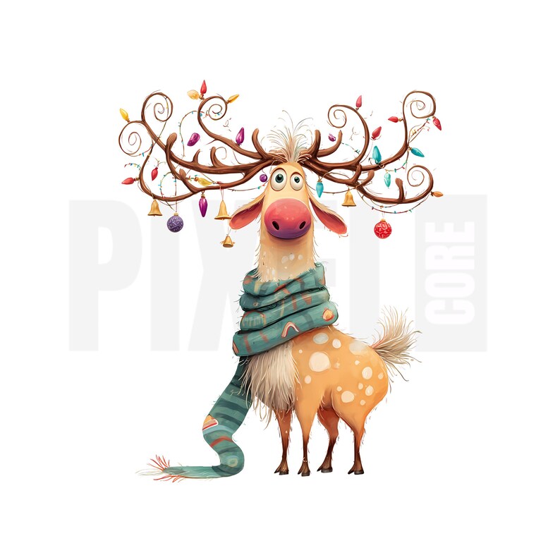 13 Quirky Christmas Reindeer Clipart, PNG, Whimsical Holiday, Junk ...