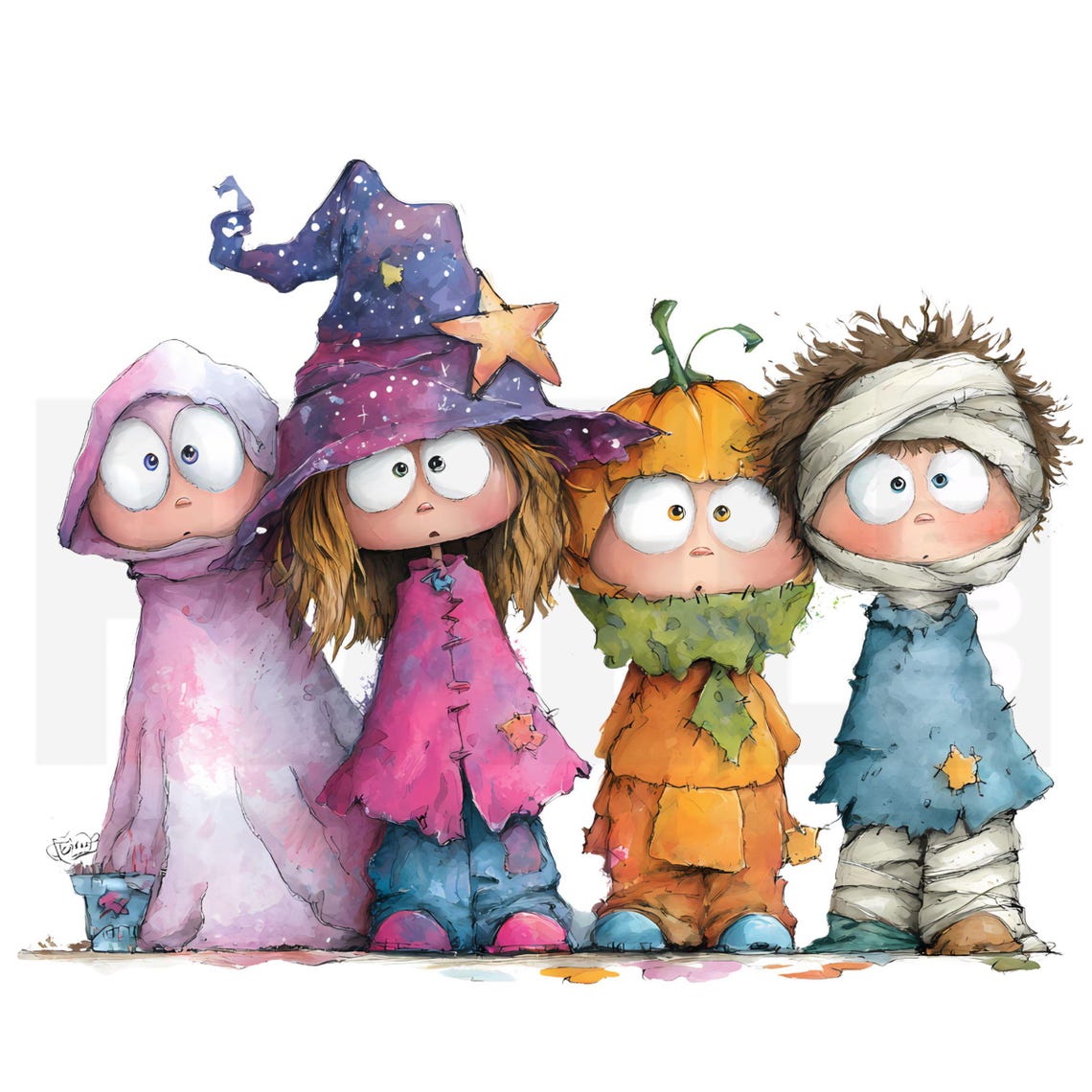 12 Quirky Halloween Kids Costumes Clipart, PNG, Trick or Treat ...