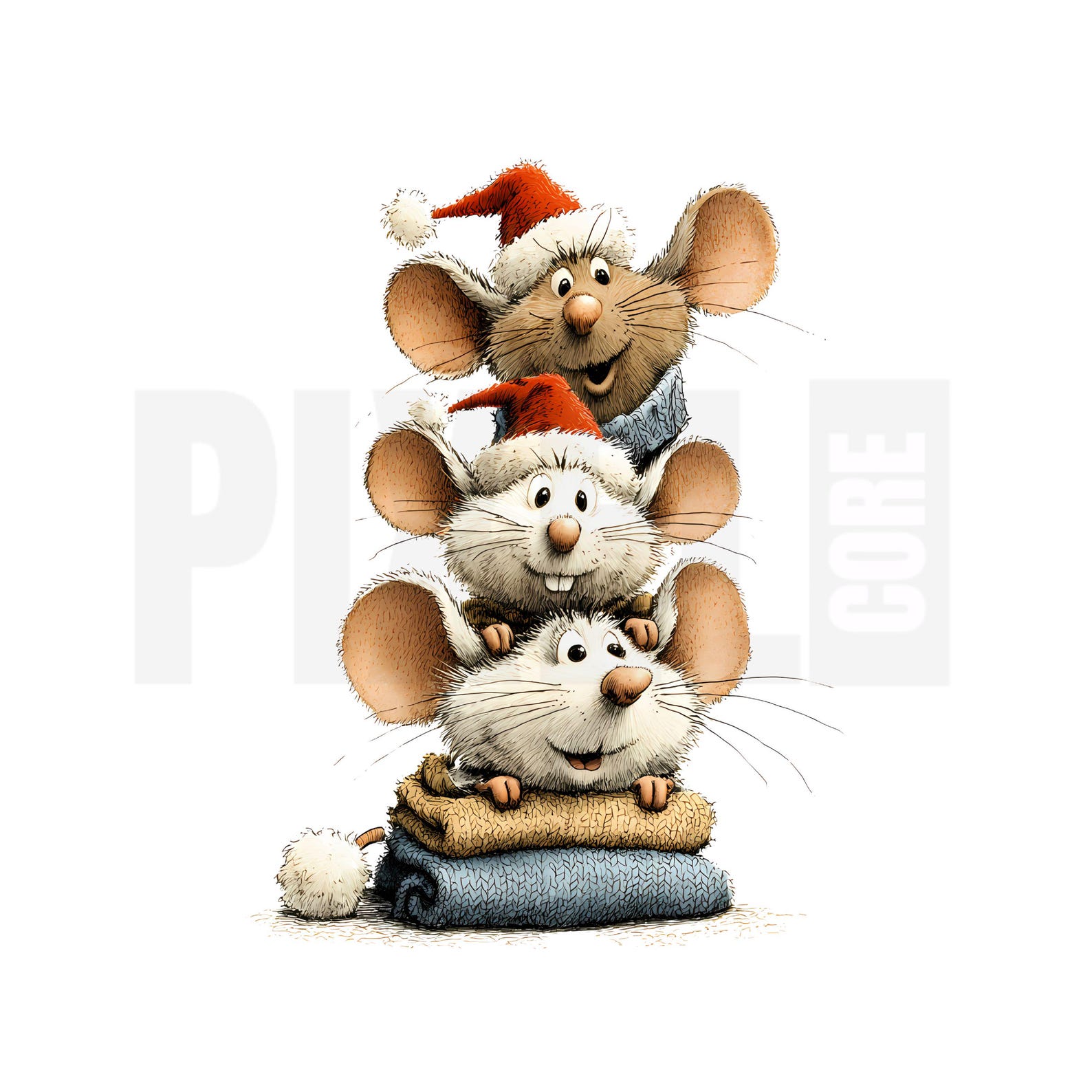 12 Whimsical Christmas Mice Sweater Clipart, PNG, Holiday Mouse Trio ...