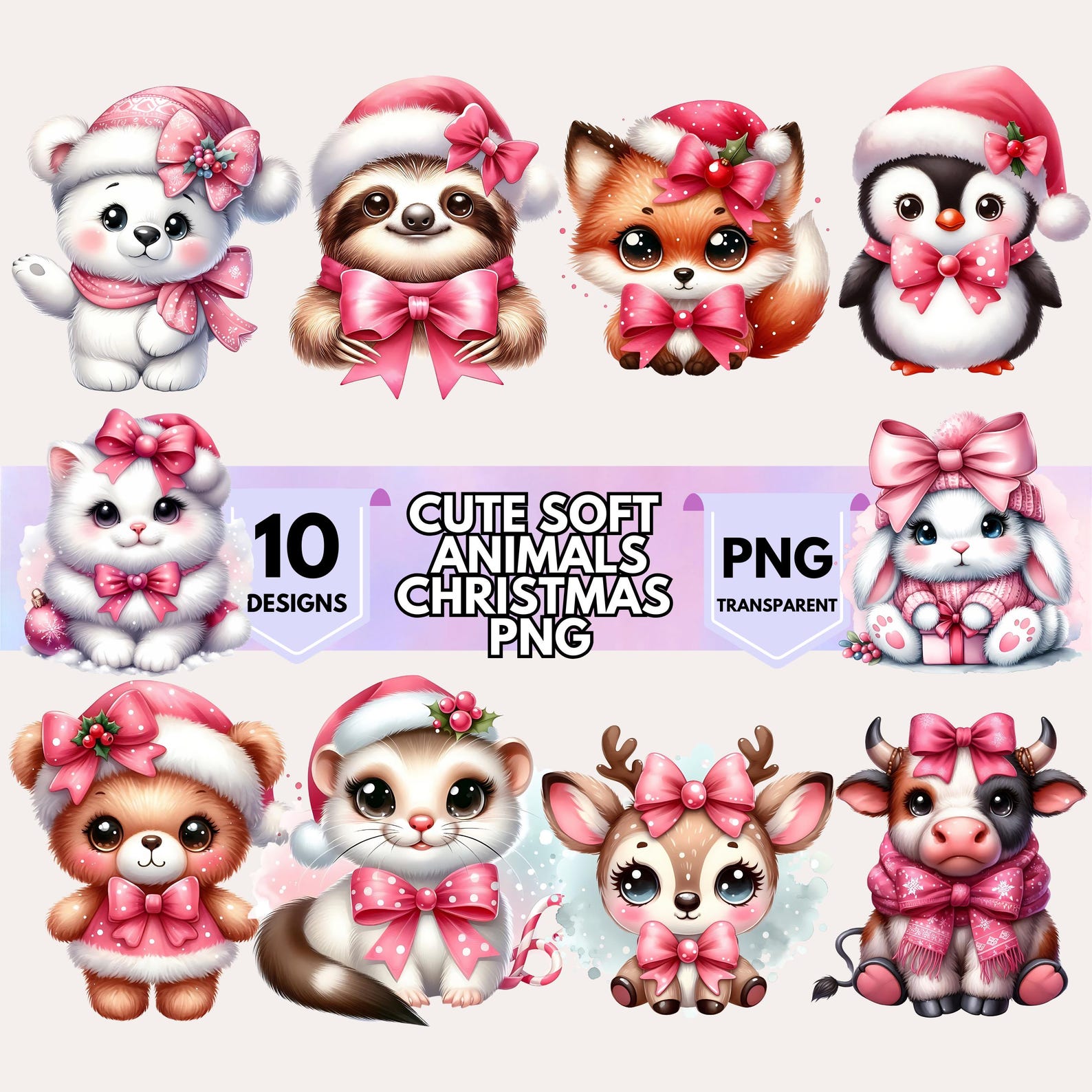 10 PNG, Christmas Animals PNG Bundle, Cute Christmas Animals, Winter ...