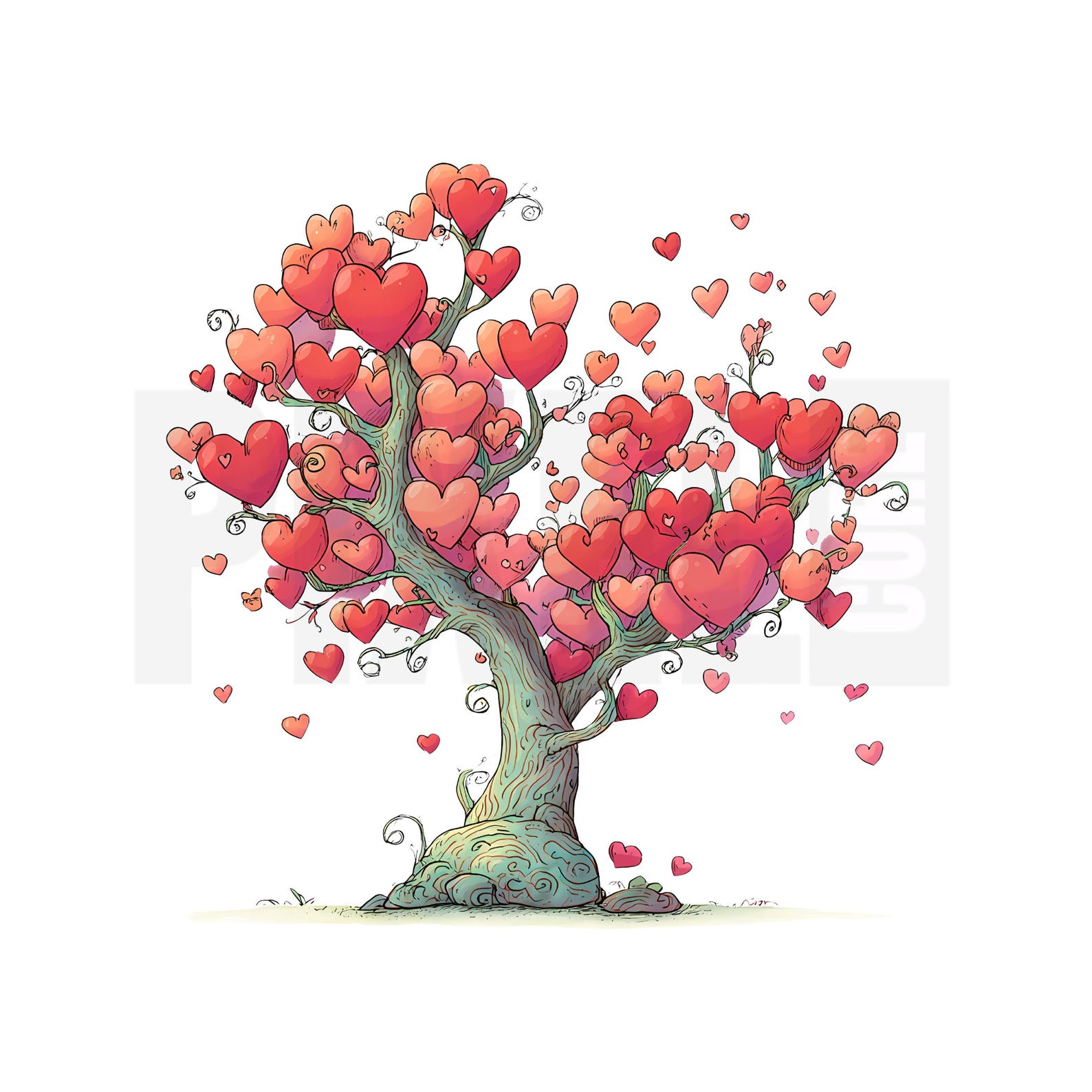 12 Quirky Valentine Heart Tree Clipart, PNG, Whimsical Heart Leaf Tree ...