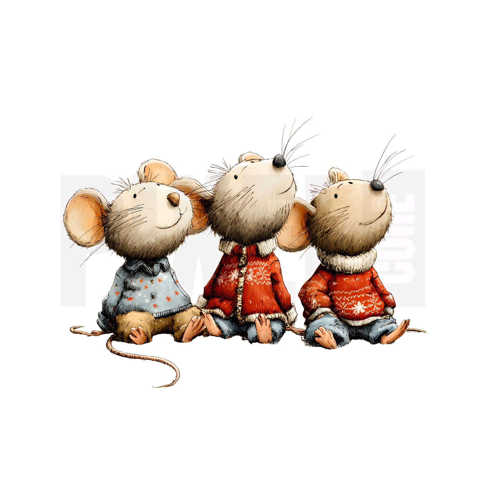 12 Whimsical Christmas Mice Sweater Clipart, PNG, Holiday Mouse Trio ...