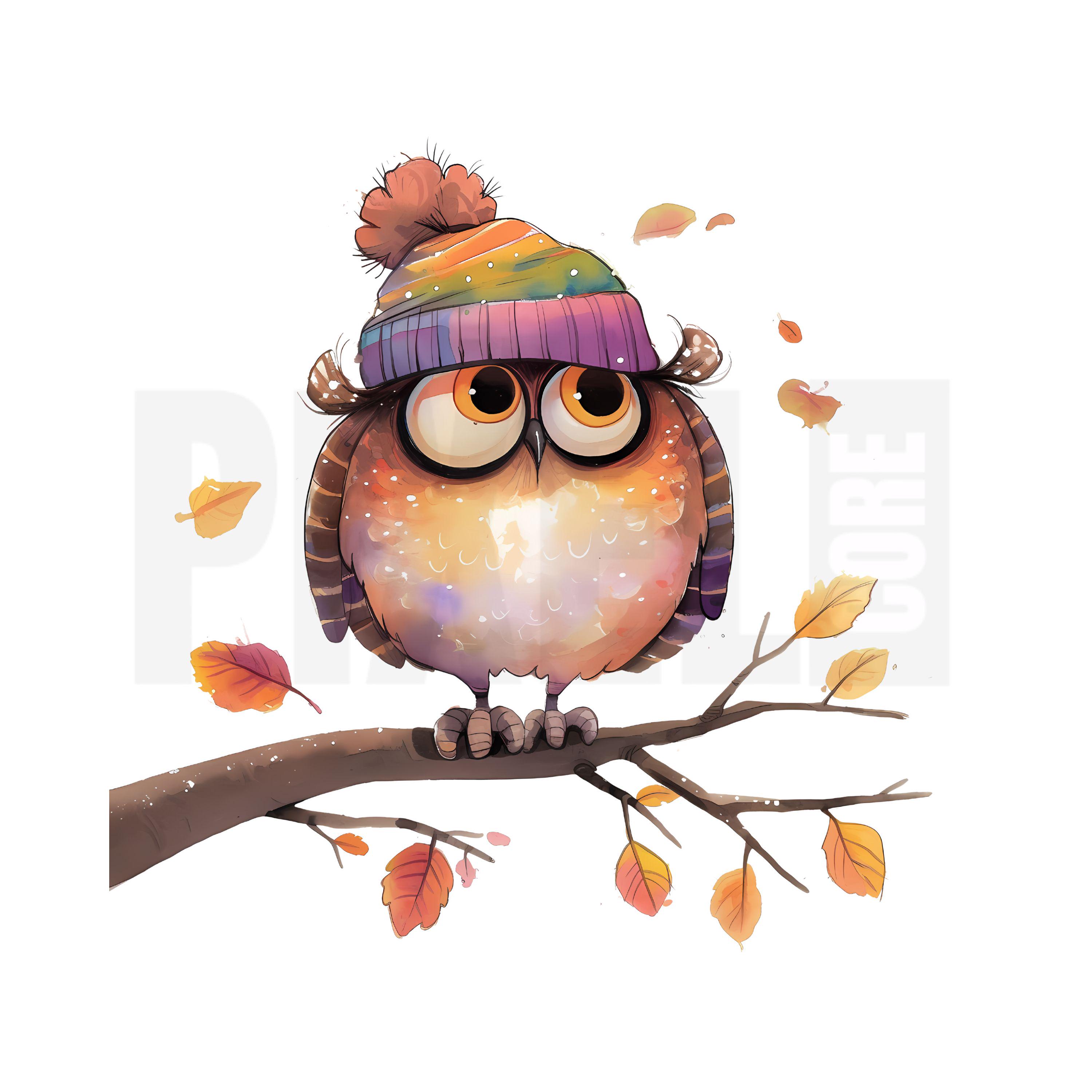 11 Quirky Autumn Owl Clipart, PNG, Whimsical Fall Animal Storybook Art ...
