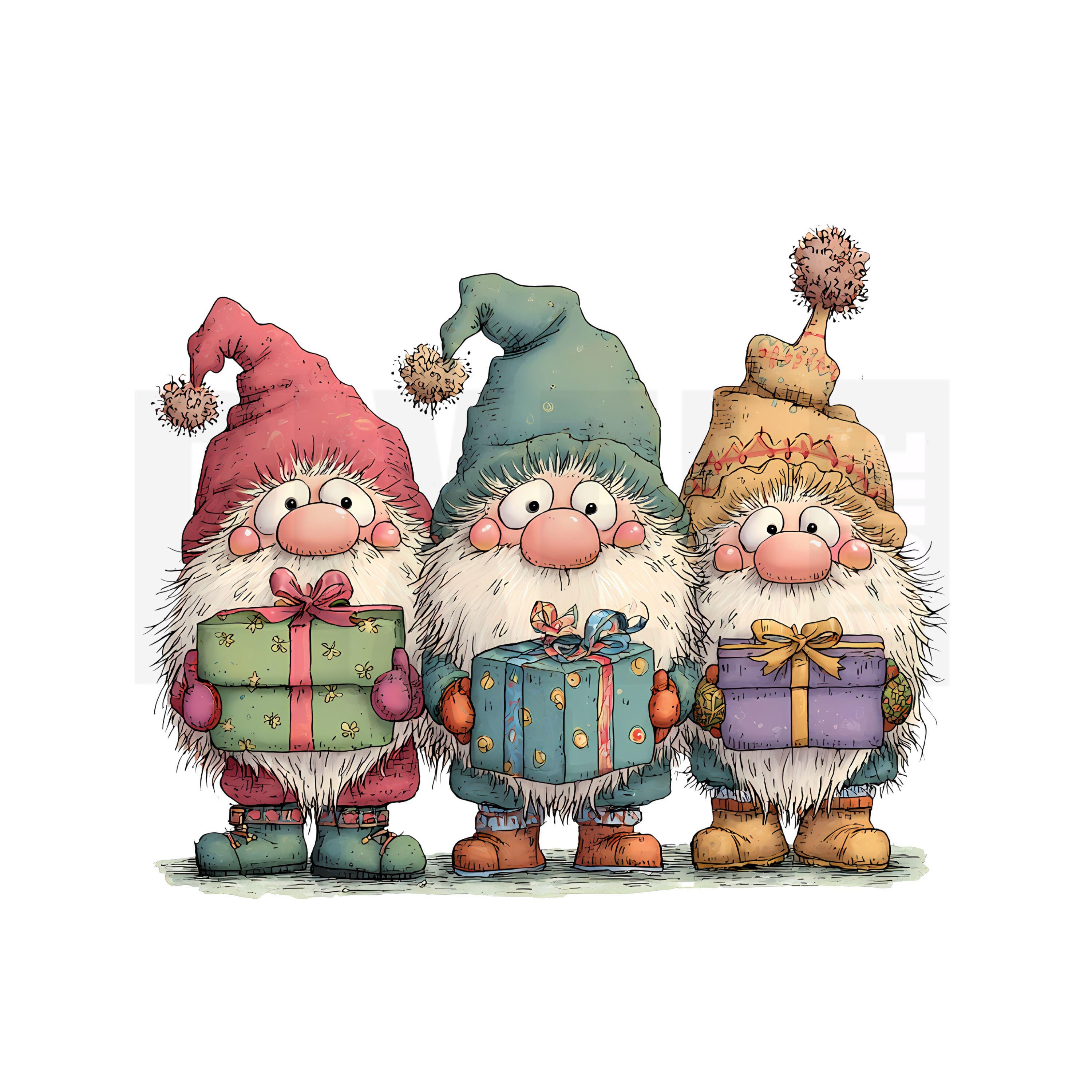 10 Quirky Christmas Dwarfs Clipart PNG, Cute Holiday Gnomes With Gifts ...