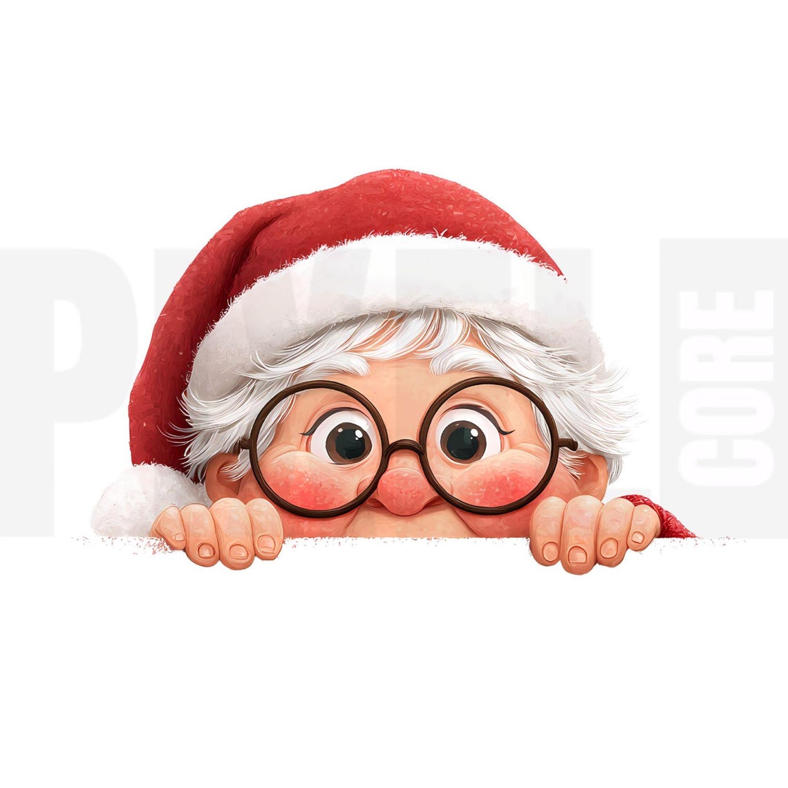 10 Quirky Grandma Christmas Peeking Clipart, Cute Holiday Santa Hat ...