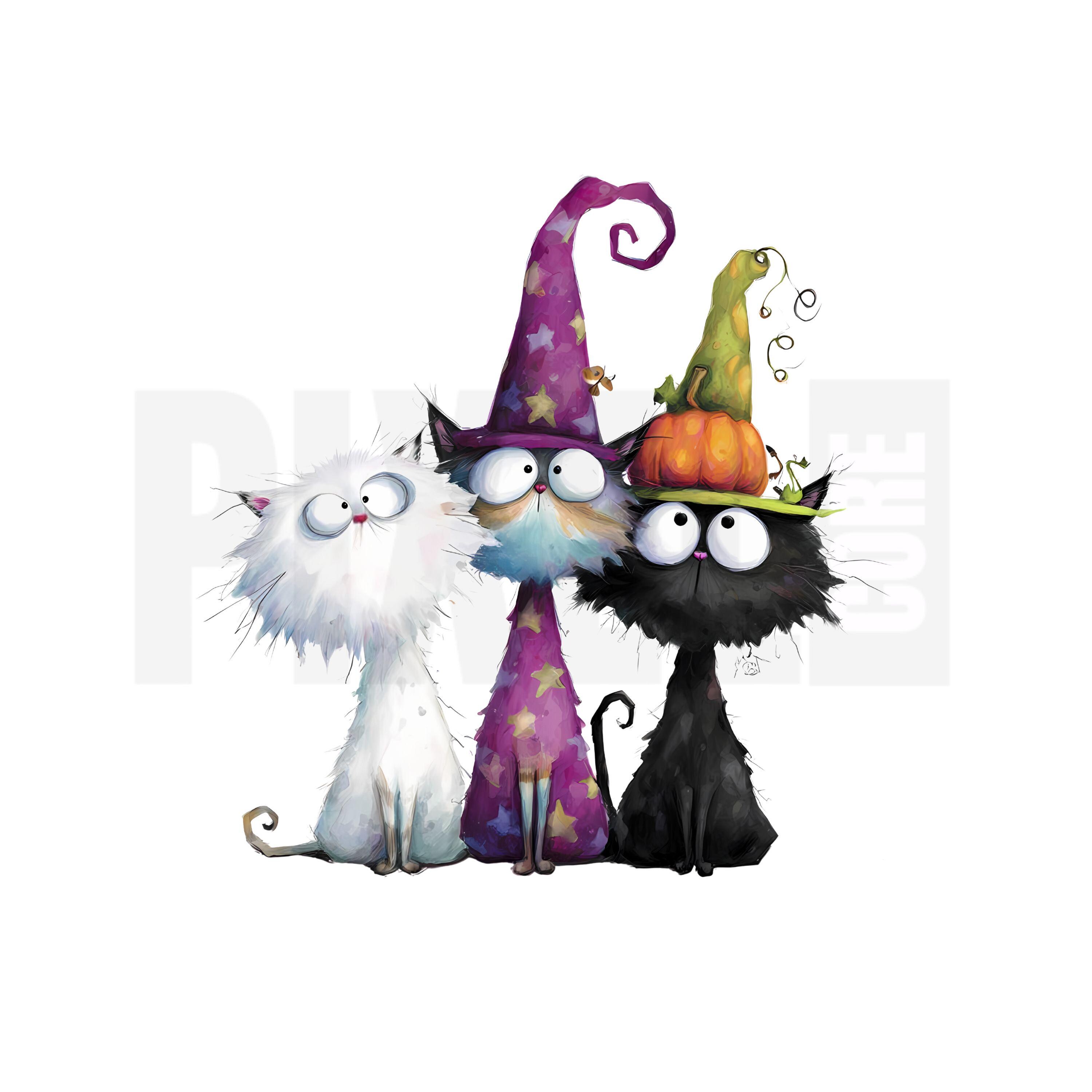 13 Quirky Halloween Cats Clipart, PNG, Trick or Treat, Ephemera ...