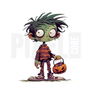 11 Quirky Zombie Boy Halloween Clipart, PNG, Halloween Trick or Treat ...