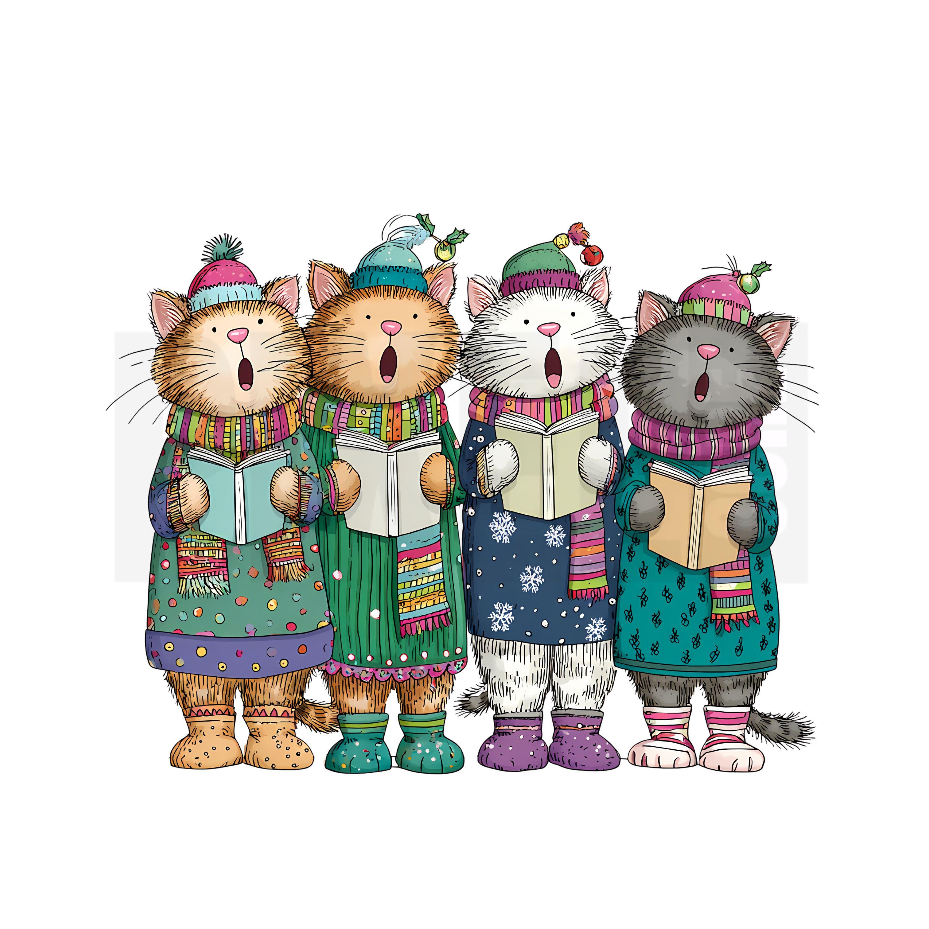 14 Quirky Christmas Caroling Cats Clipart, PNG, Singing Cat Clipart ...