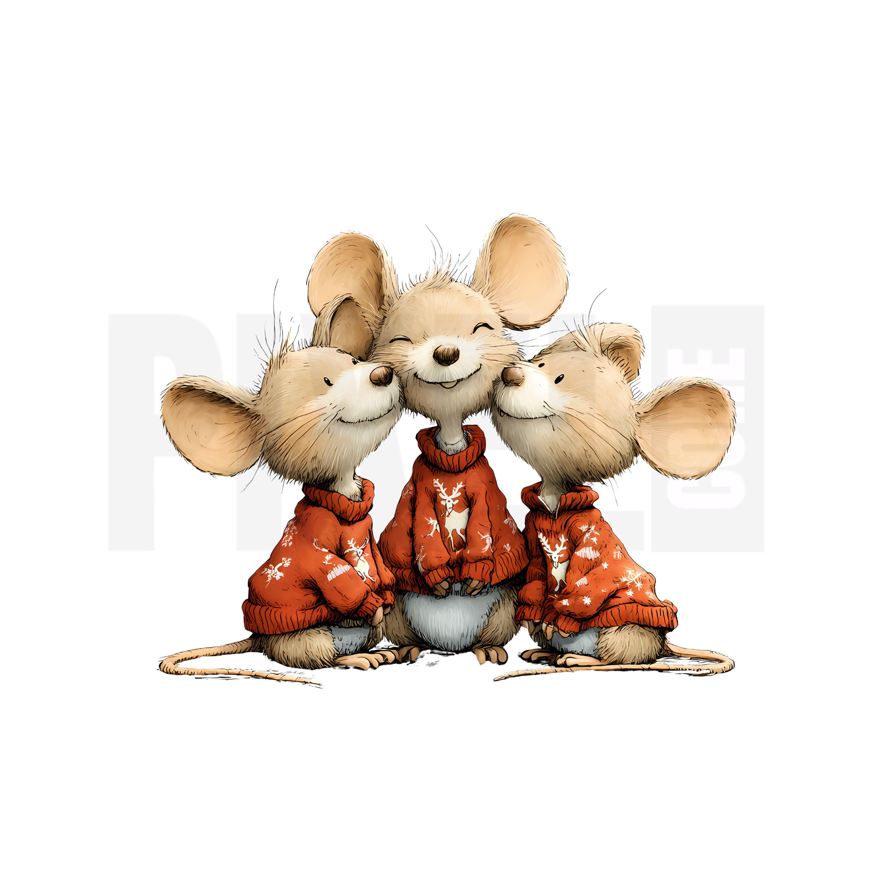 12 Whimsical Christmas Mice Sweater Clipart, PNG, Holiday Mouse Trio ...
