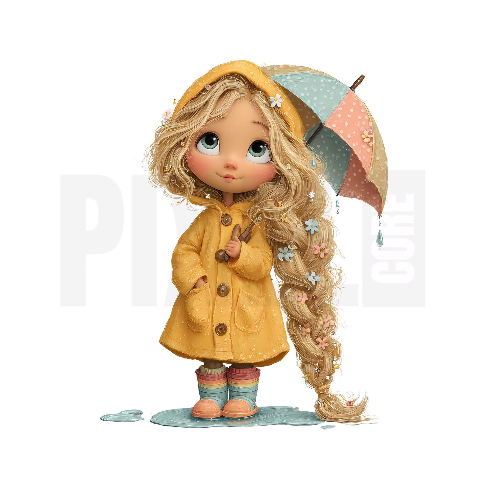 17 Whimsical Rainy Day Girl Clipart, PNG, Quirky Cartoon Girl With ...