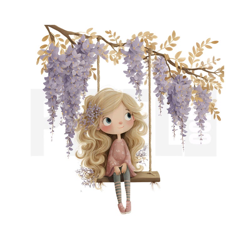 13 Whimsical Swinging Girl Clipart PNG, Cute Cartoon Girl Swing ...