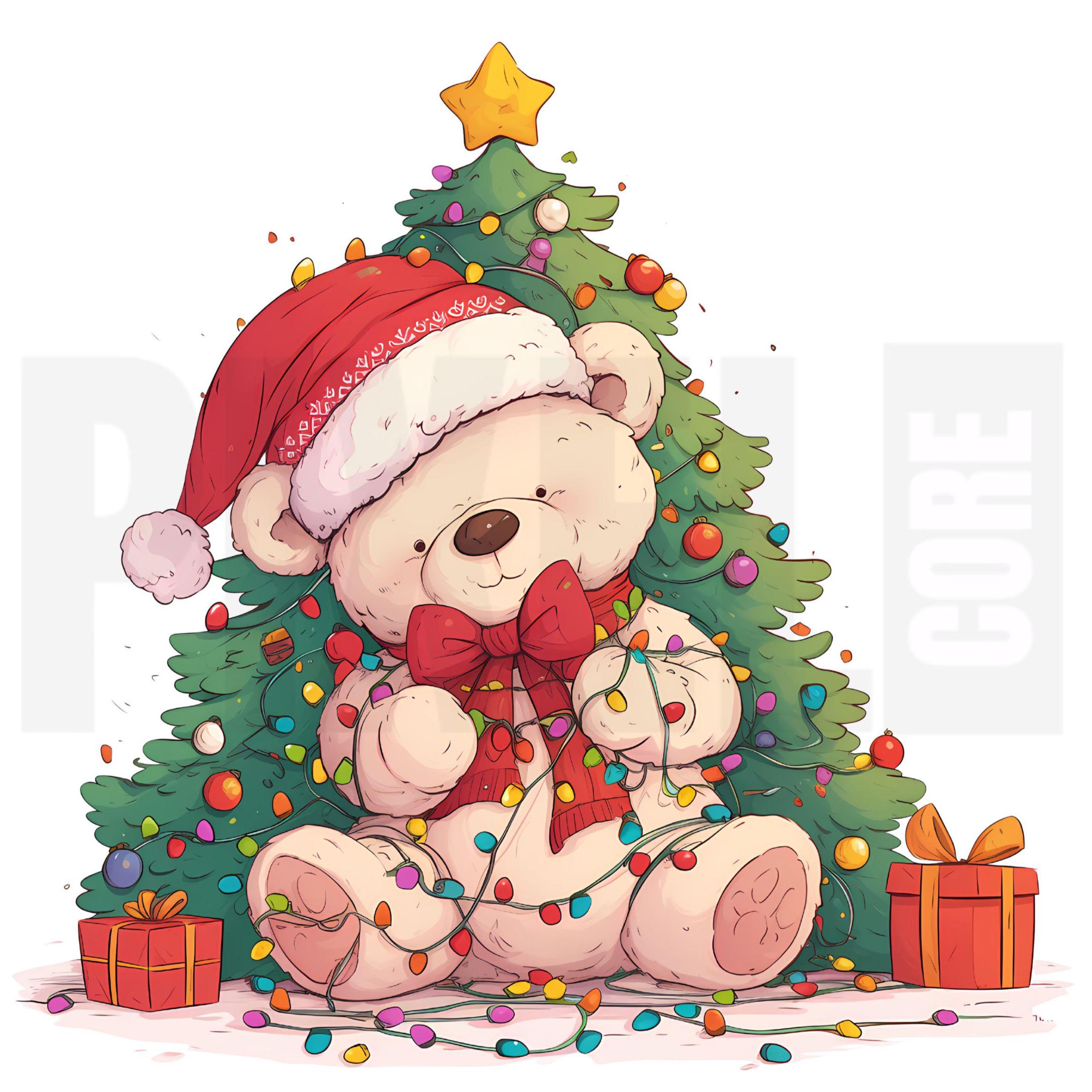 13 Quirky Christmas Teddy Bear Clipart, PNG, Whimsical Santa Hat ...