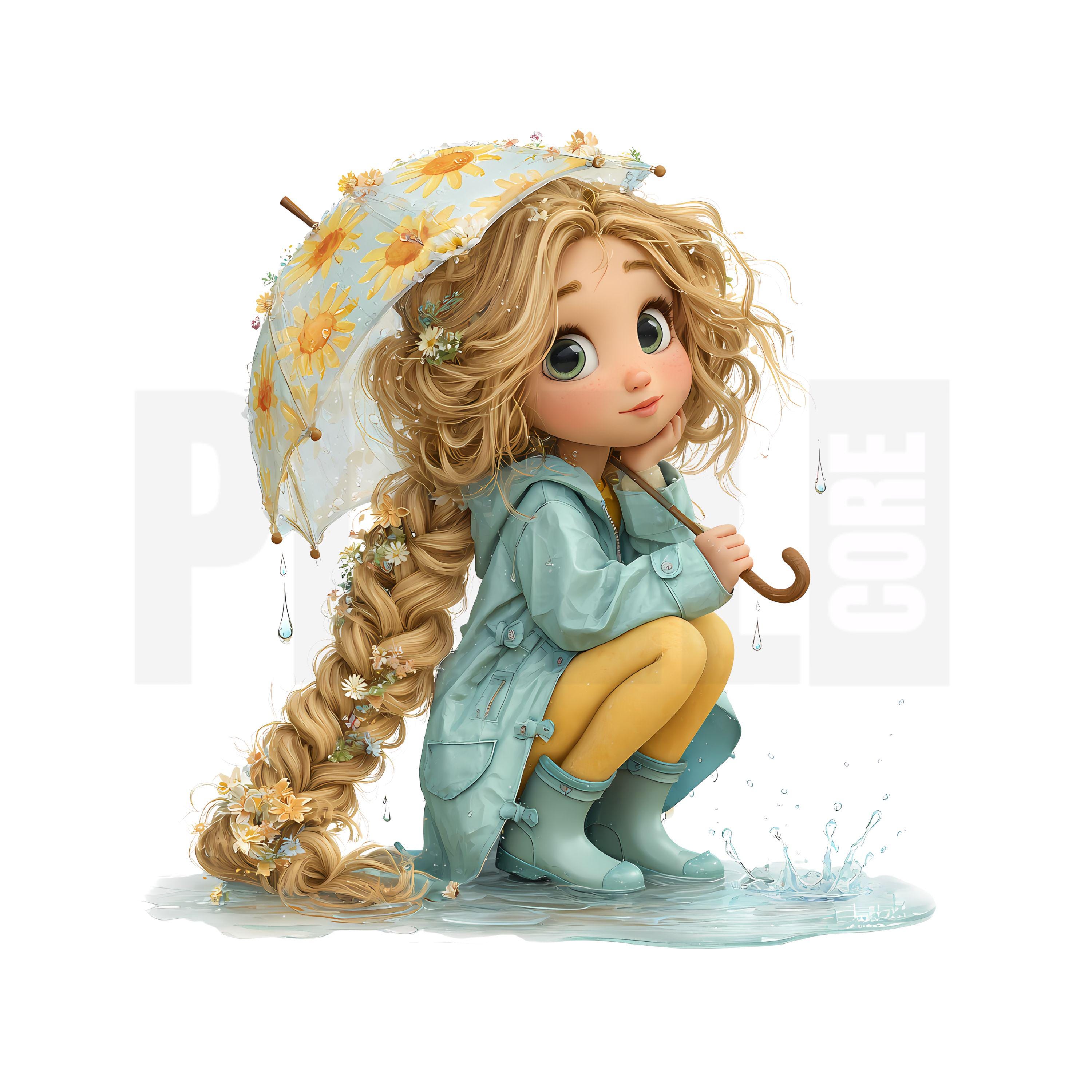 17 Whimsical Rainy Day Girl Clipart, PNG, Quirky Cartoon Girl With ...