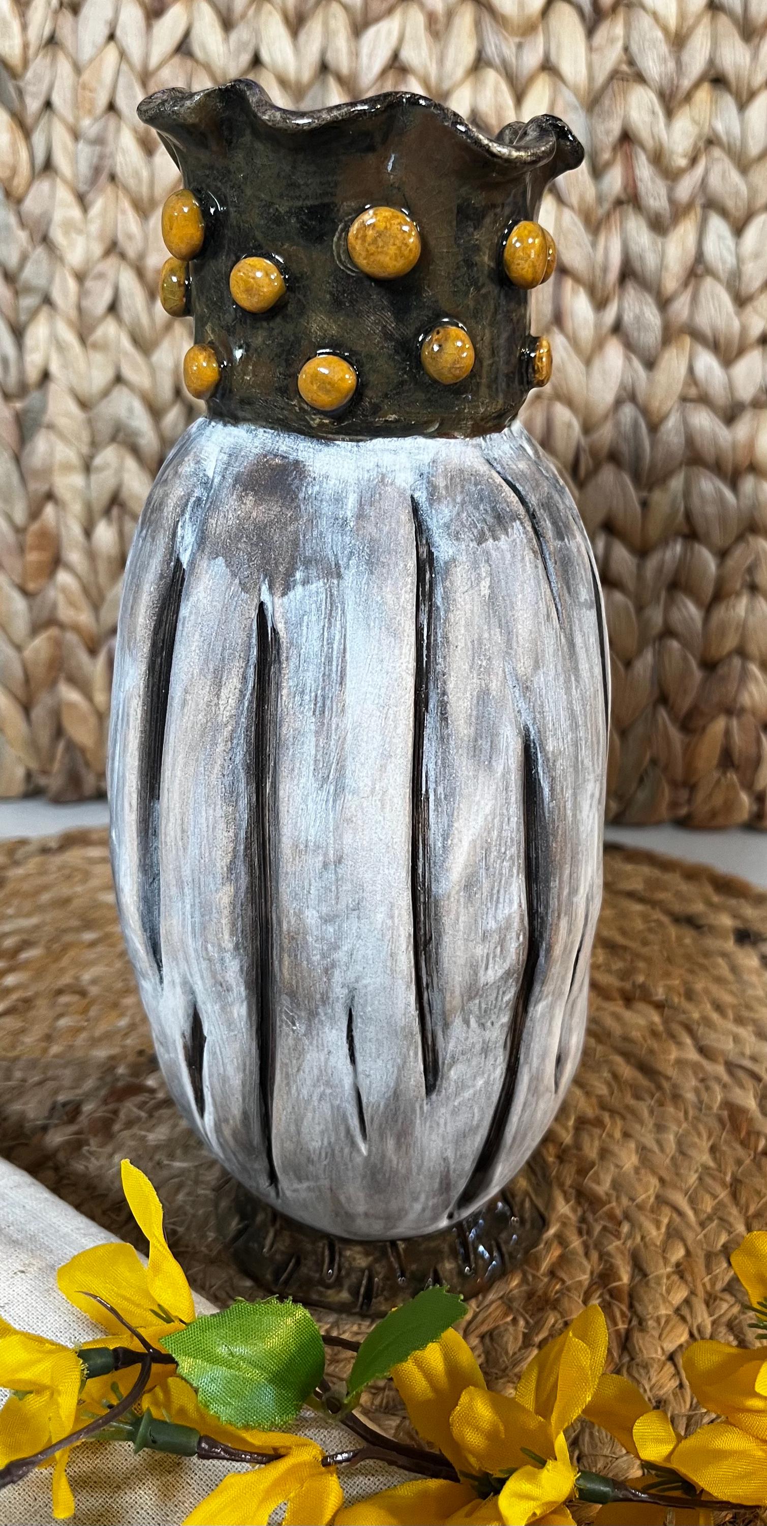 Whimsical Brown Bud Vase With Dots, Ceramic Handmade Vase, Whimsical ...