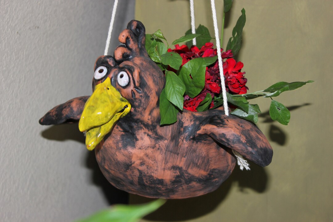 Red Earthenware Flying Bird Wall or Ceiling Planter, Home Decoration ...