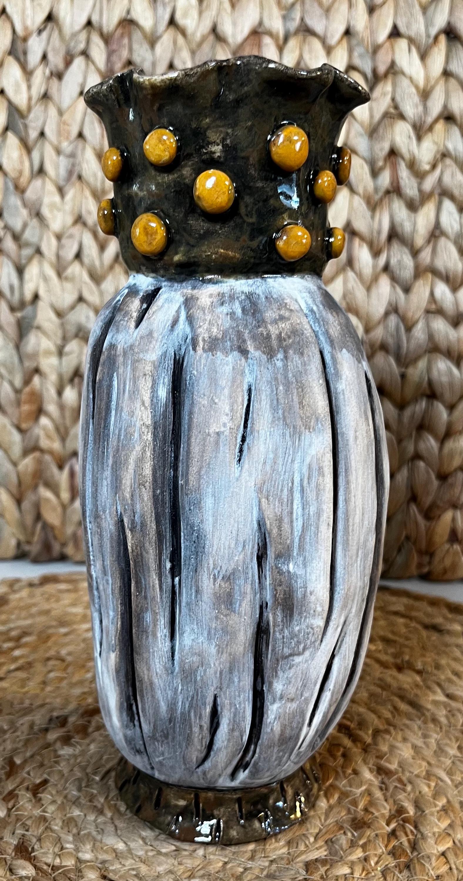 Whimsical Brown Bud Vase With Dots, Ceramic Handmade Vase, Whimsical ...
