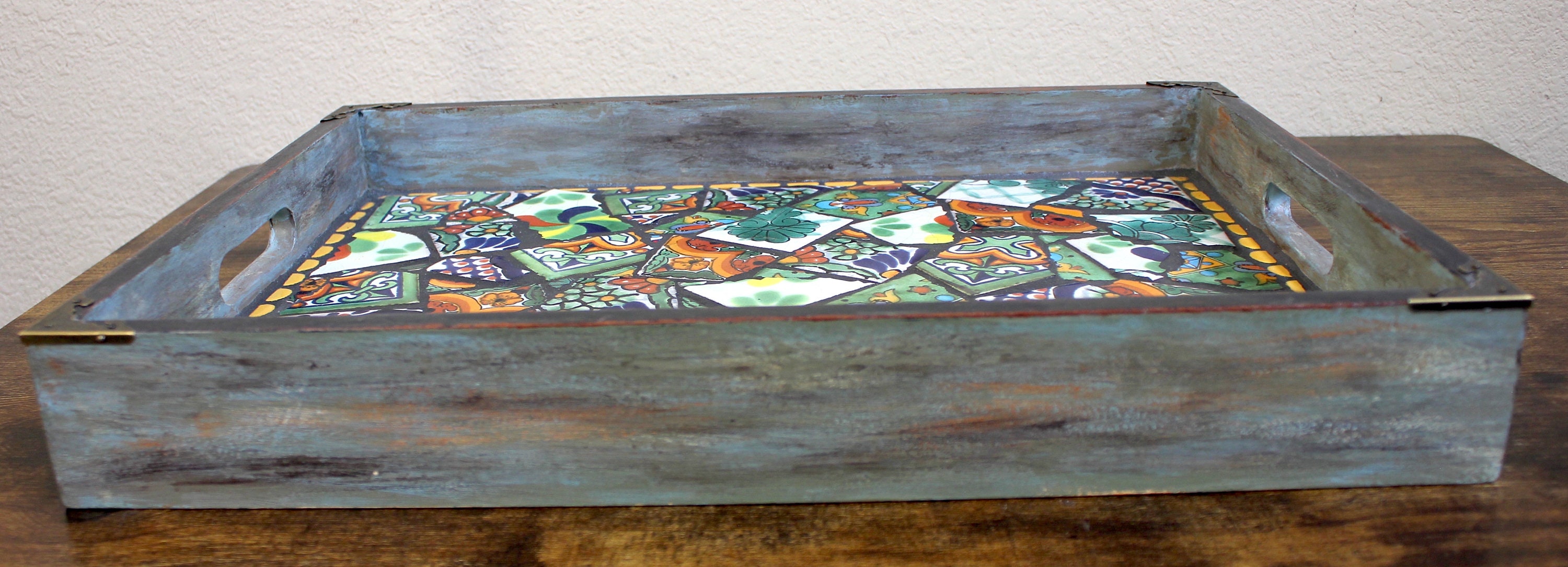 Tile Serving Tray, Food Tray, Beverage Tray, Wood and Tile Tray, Coffee ...