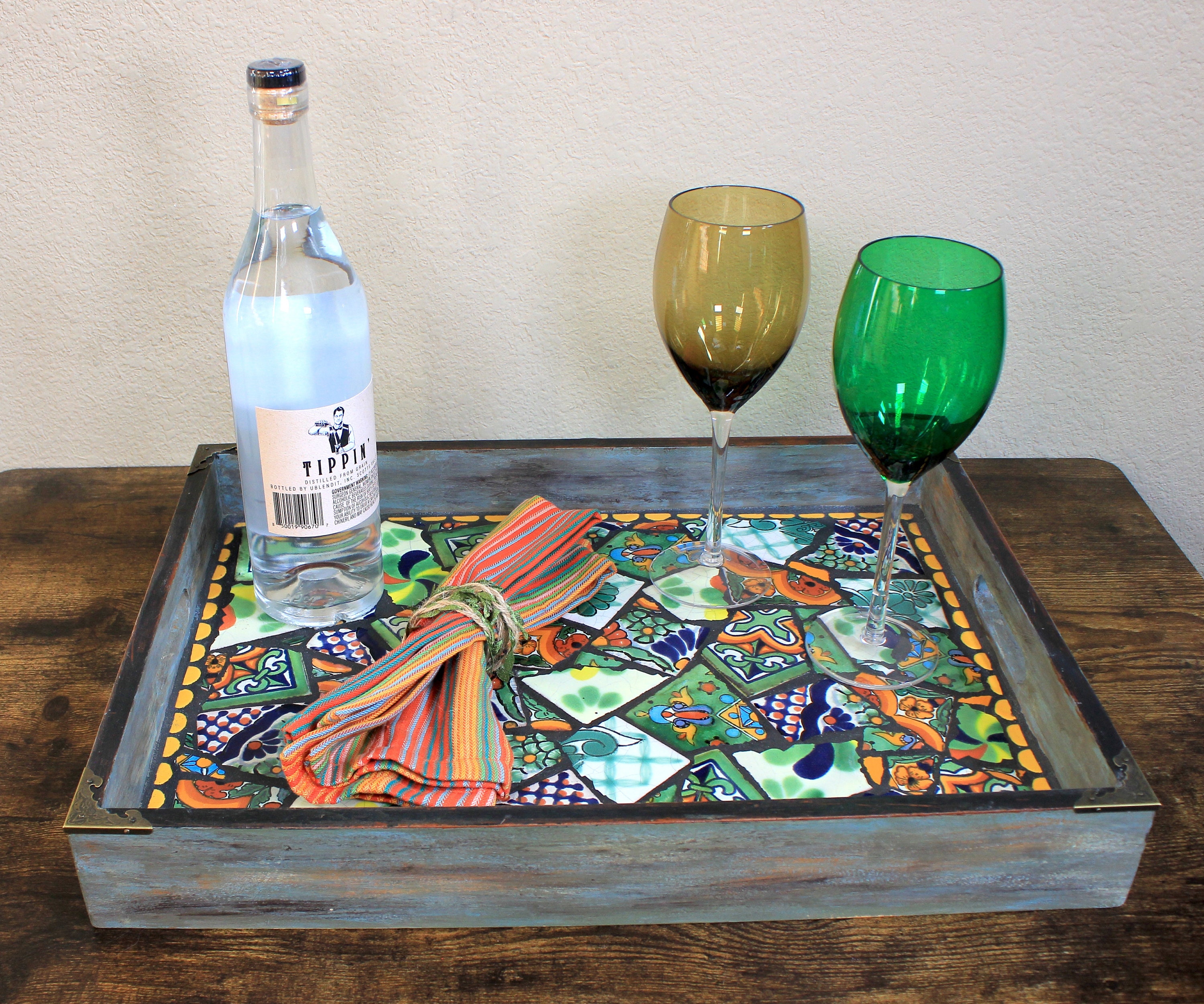 Tile Serving Tray, Food Tray, Beverage Tray, Wood and Tile Tray, Coffee ...