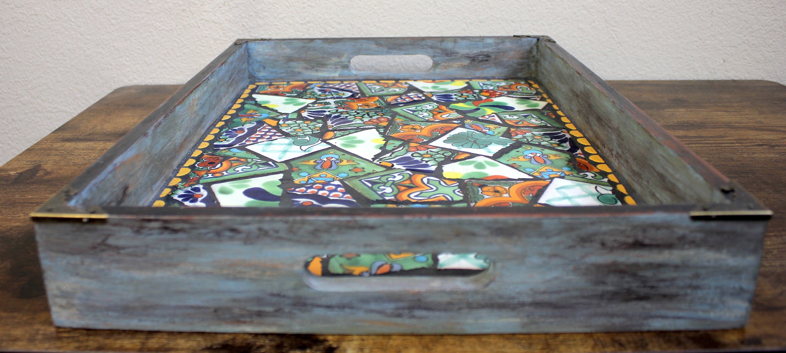 Tile Serving Tray, Food Tray, Beverage Tray, Wood and Tile Tray, Coffee ...