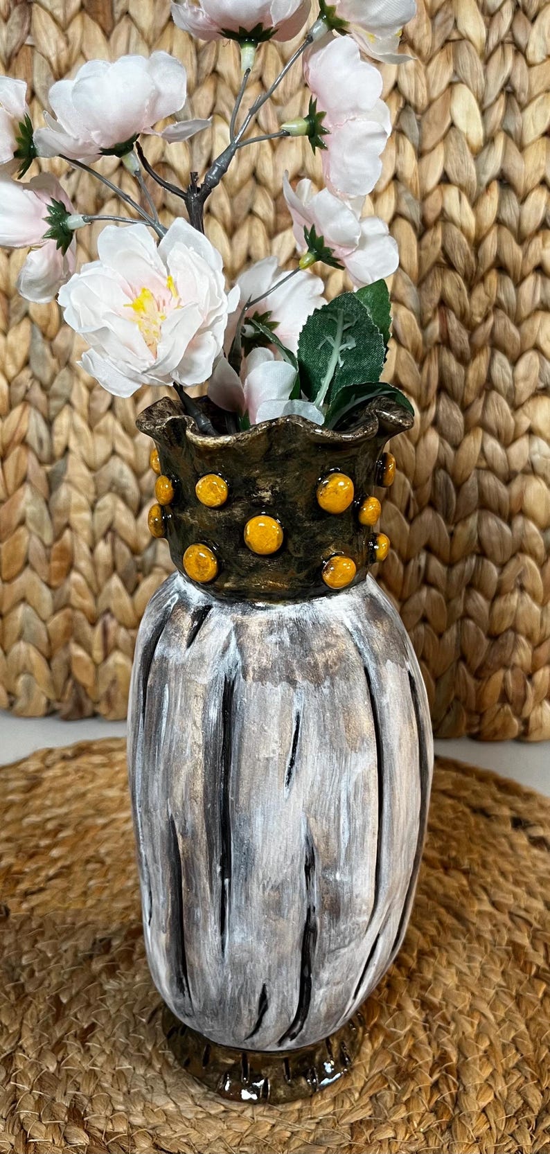 Whimsical Brown Bud Vase With Dots, Ceramic Handmade Vase, Whimsical ...