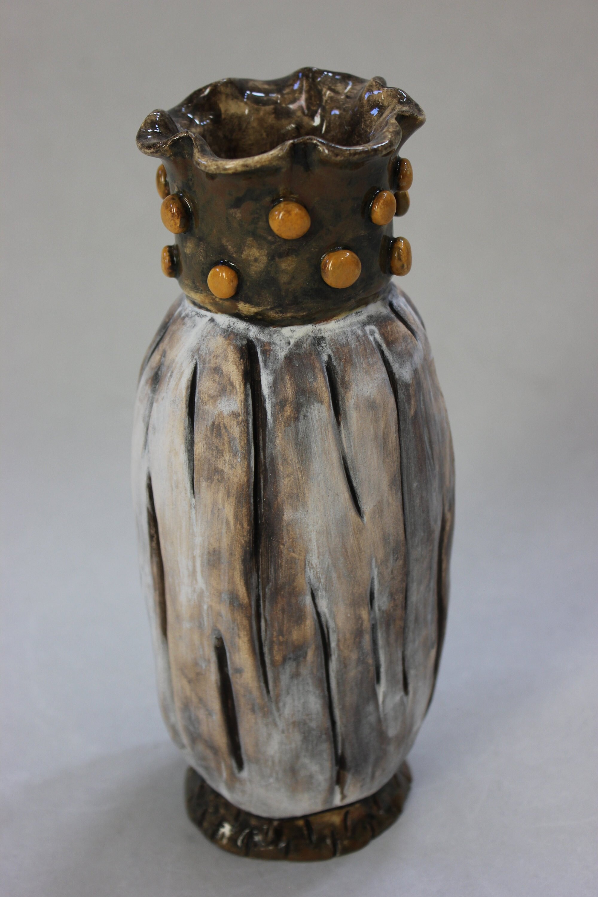Whimsical Brown Bud Vase With Dots, Ceramic Handmade Vase, Whimsical ...