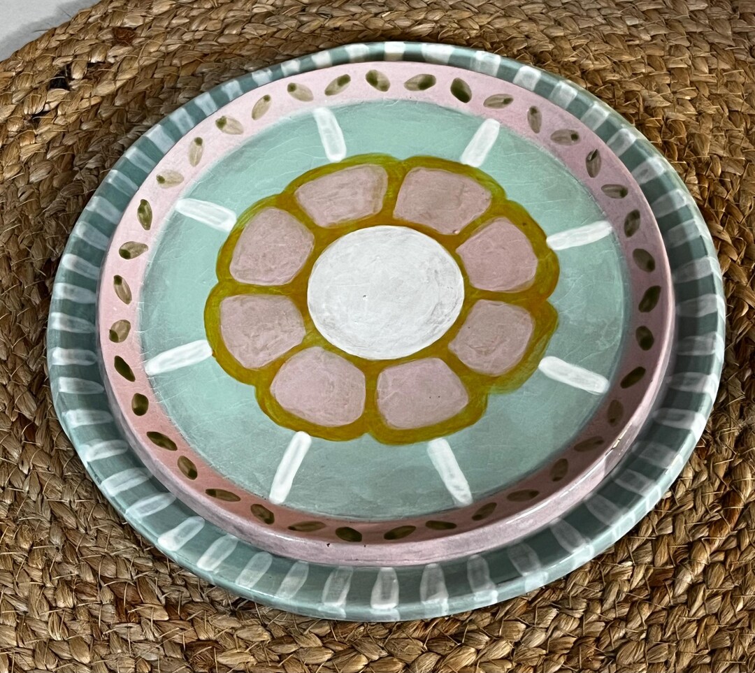 Two Plate Set, Whimsical Plate Set, Flower Dinnerware Set, Pottery ...