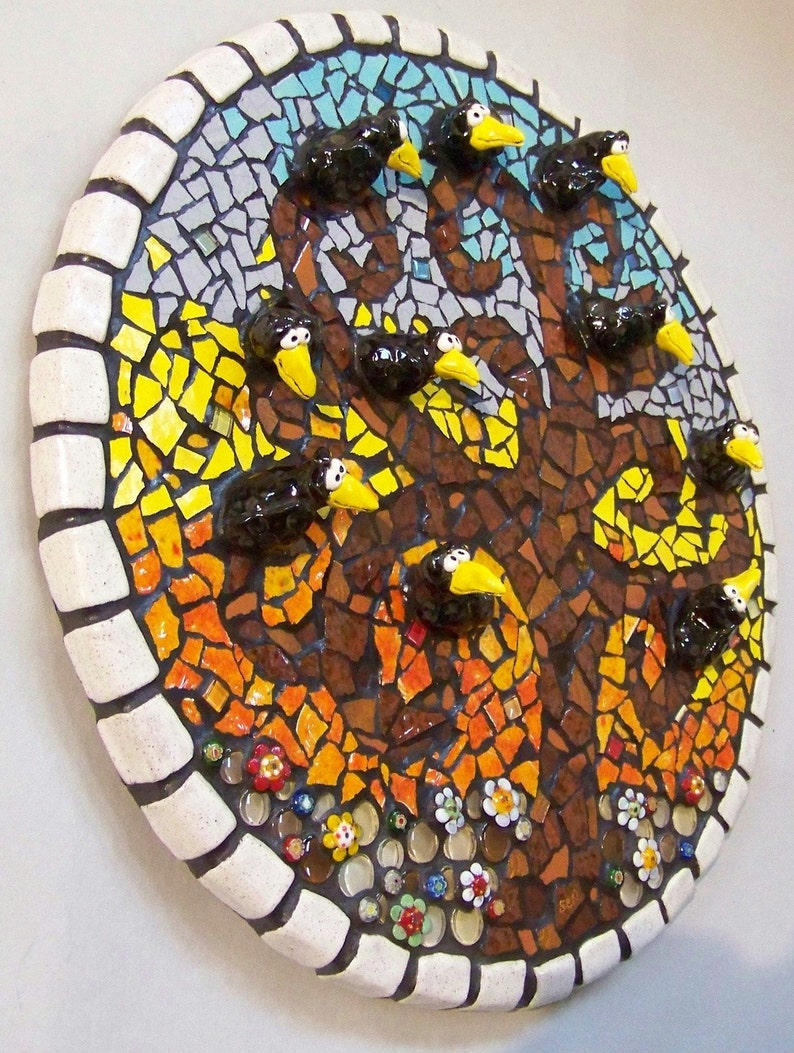RAVENS WHISPER Mosaic Circle Ravens in Tree Picture, Crow Art, Mosaic ...