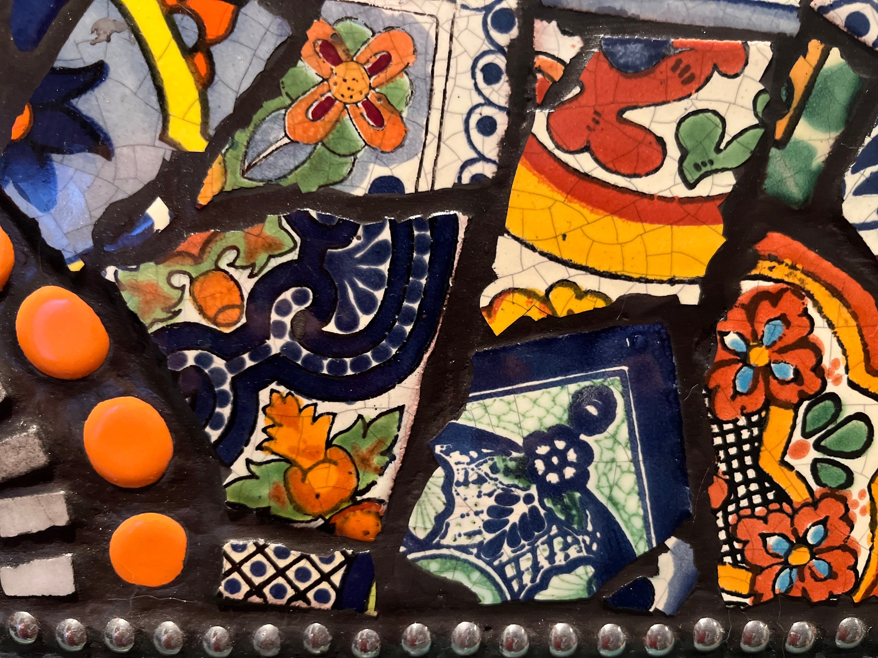 Green Framed Broken Spanish Tile Mosaic Mirror, Mosaic Wall Art and ...