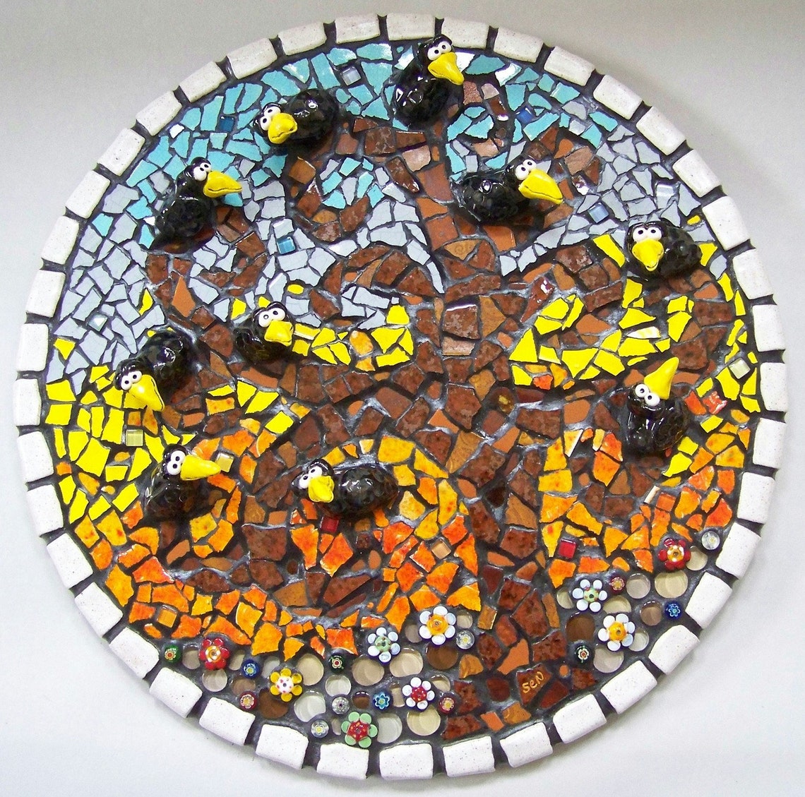 RAVENS WHISPER Mosaic Circle Ravens in Tree Picture, Crow Art, Mosaic ...